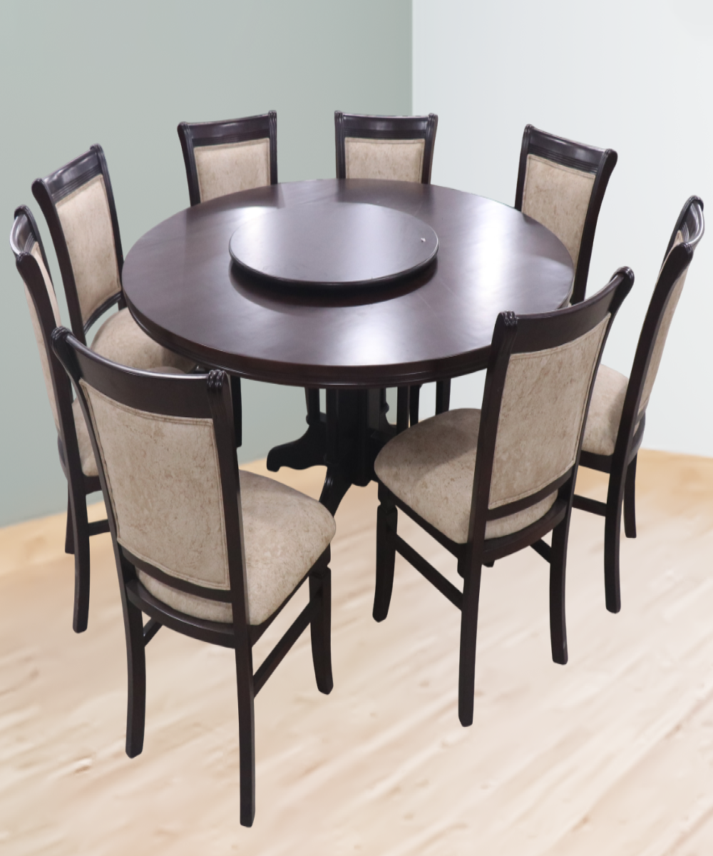 Royal Round Dining Table with Rotating Center – 8 Seater Luxury Wooden Set